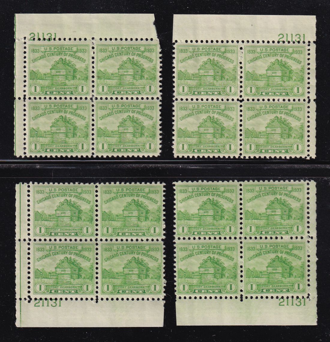 1933 Century of Progress Sc 728 MNH matched plate blocks with original ...