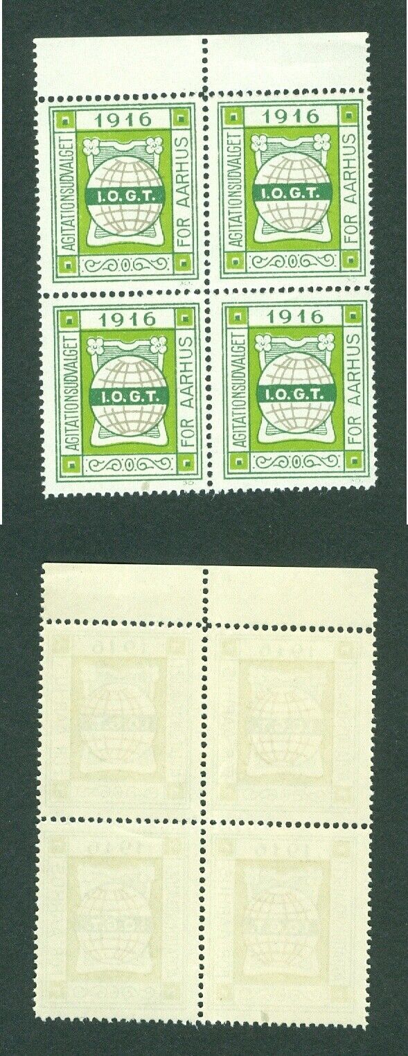 Denmark. 1916 Poster Stamps 4-Block, Margin IOGT Grandlodge Order ...