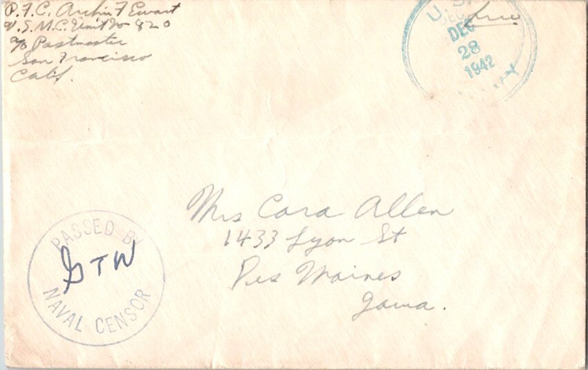 United States Marine Corps Soldier's Free Mail 1942 U.S. Navy, USMC ...