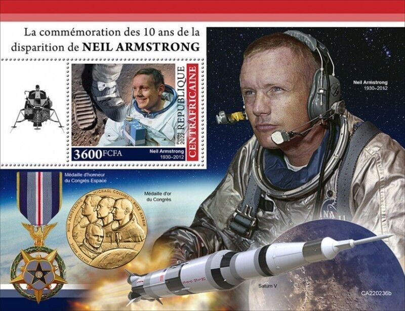 Central Africa - 2022 Neil Armstrong - Stamp Souvenir Sheet - CA220236b ...