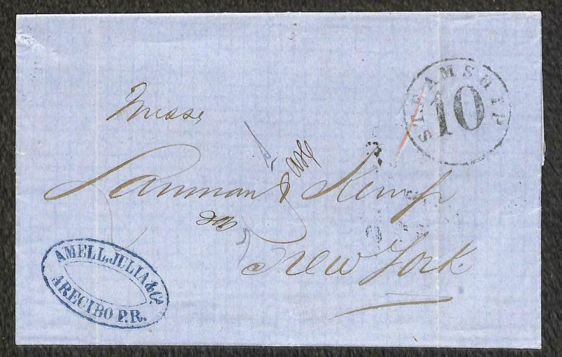 Arecibo Puerto Rico to New York Lanman Kemp Steamship Stampless Cover ...