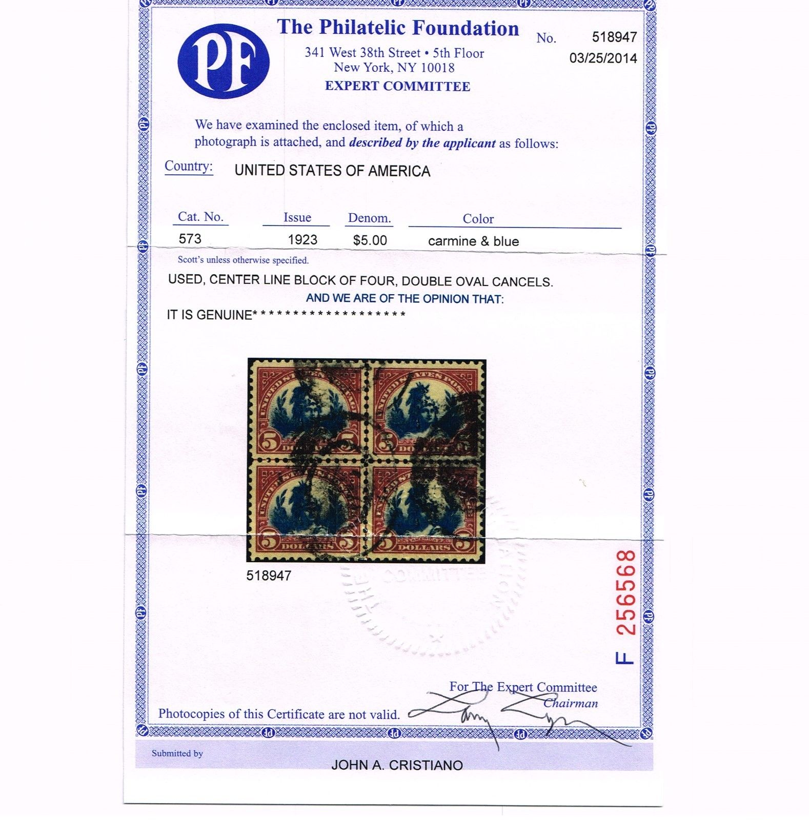 Genuine Scott #573 Used Center Line Block Completely Sound PF Cert ...