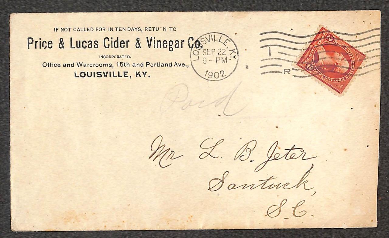USA 279bf Stamp Price & Lucas Cider Vinegar Louisville Kentucky ADV ...