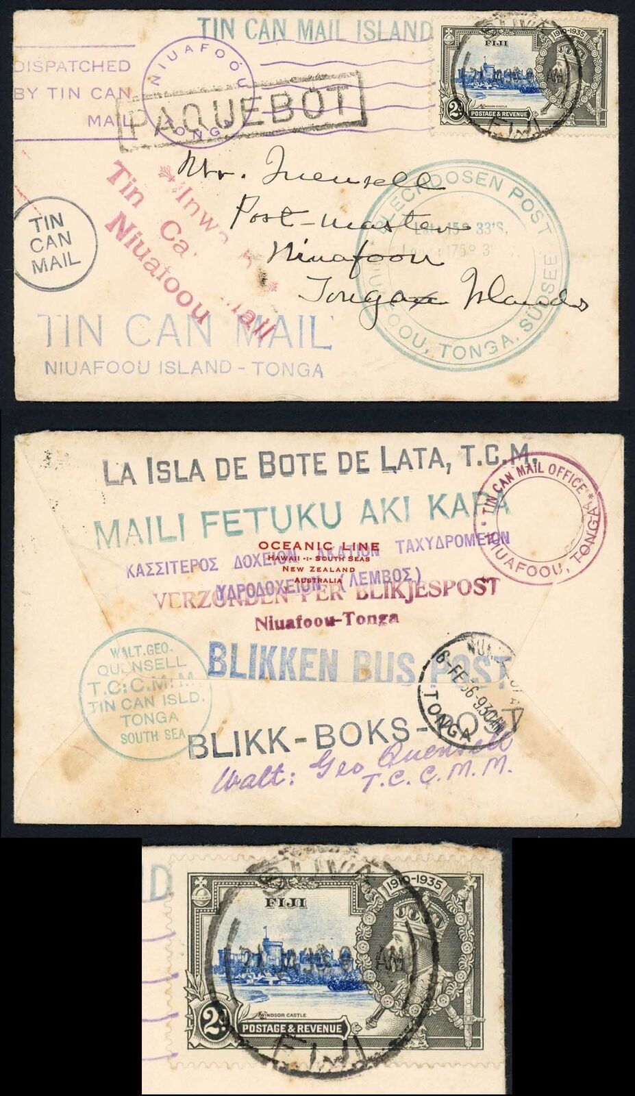 Fiji 1936 to Tonga Tin Can Mail Numerus Handstamps | Australia ...