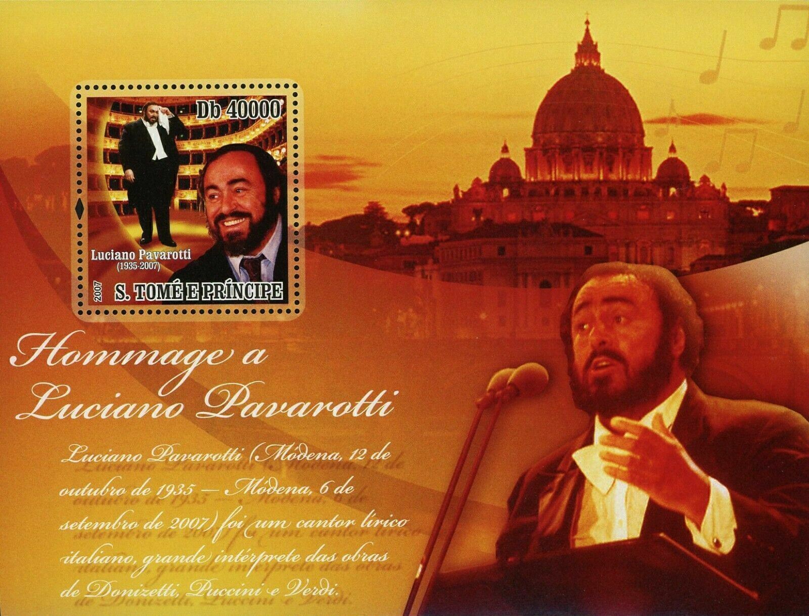 Luciano Pavarotti Stamp Historical Figure Music Tenor S/S MNH #3137 ...