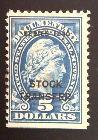 Scott #RD58 - $5 Dark Blue - Stock Transfer Stamp - HR Disturbed Gum ...