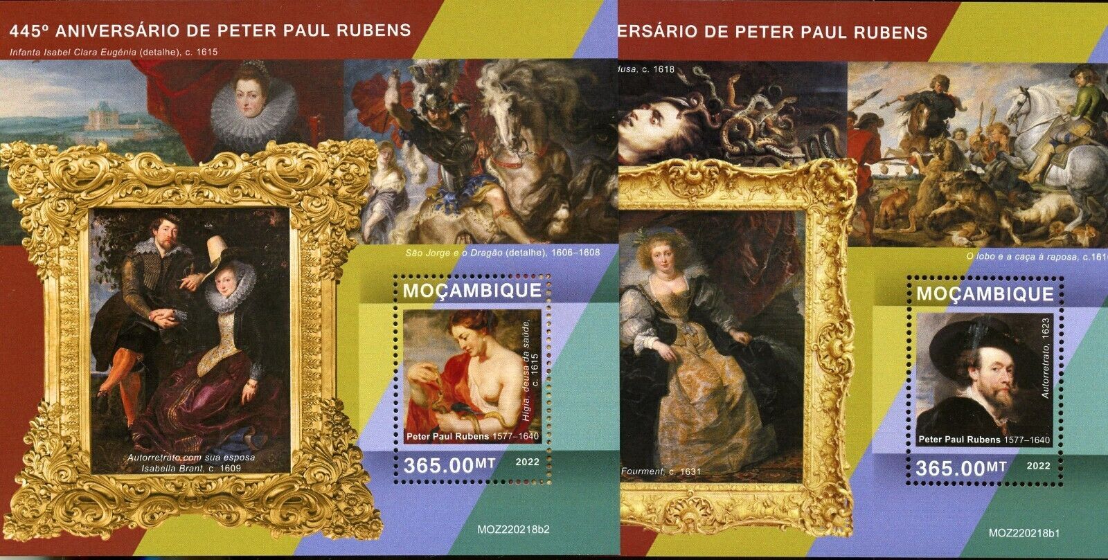 Mozambique 2022 445th Birth of Peter-Paul Rubens SET of TWO S/Sheets ...