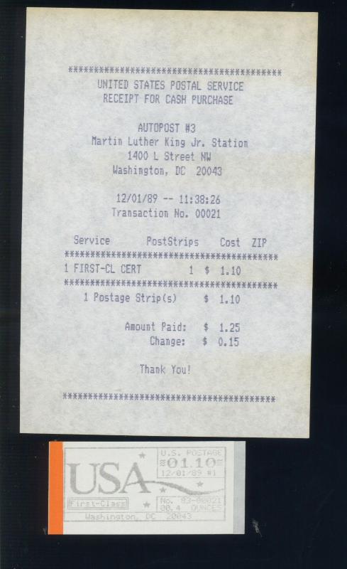 CVP6 Var $1.10 First Class Computer Vended Postage Stamp w/KIOSK ...