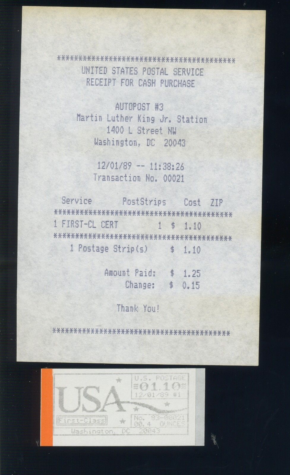 CVP6 Var $1.10 First Class Computer Vended Postage Stamp w/KIOSK ...