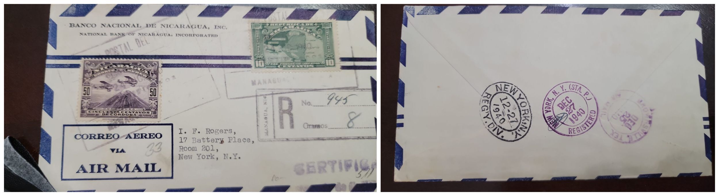 O) 1940 Nicaragua, Airplanes Over MT. Momotombo, Map, Certificate ...