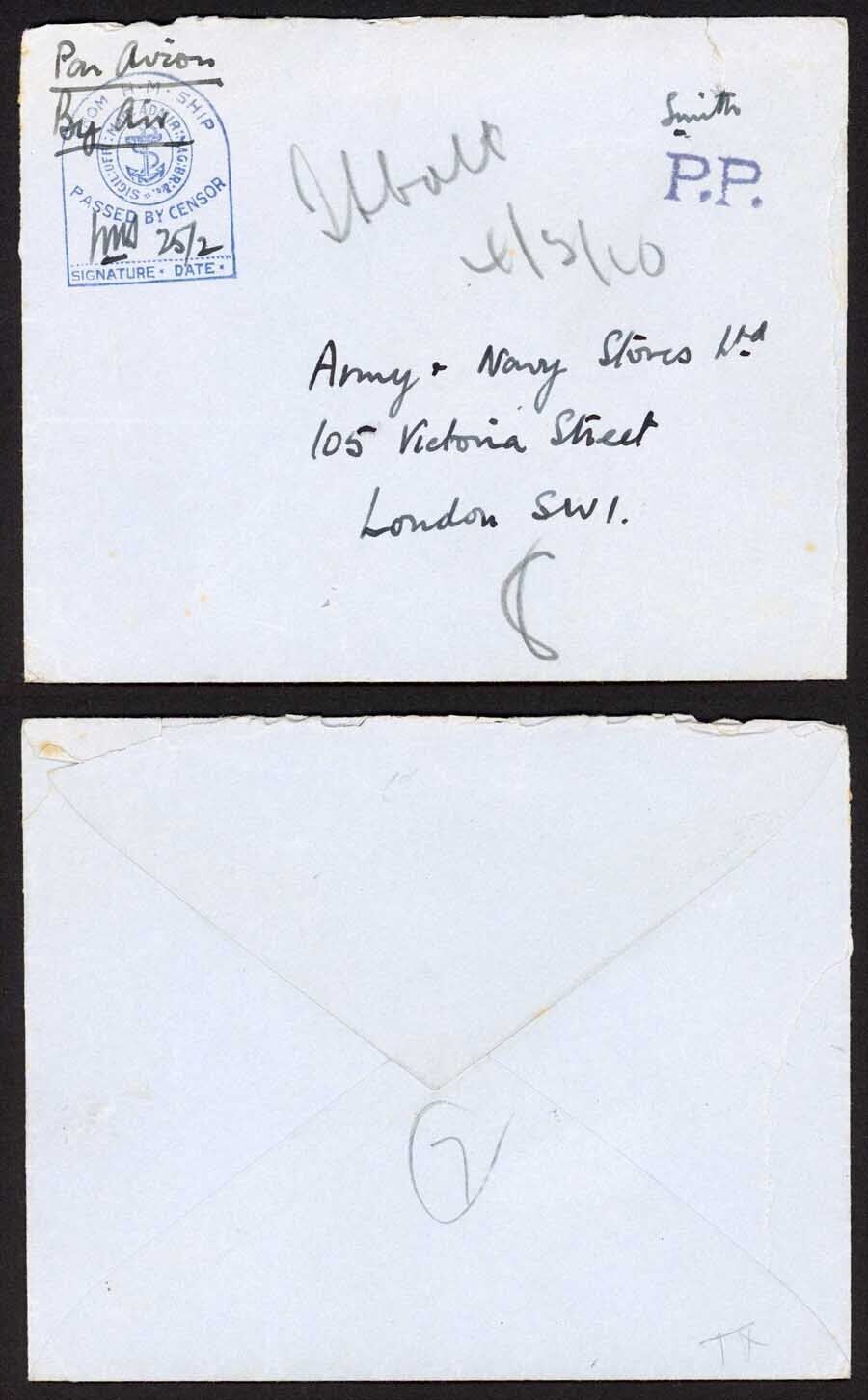 Sengal WW2 Navy Cover By Air to London Unframed PP and Ship Censor ...