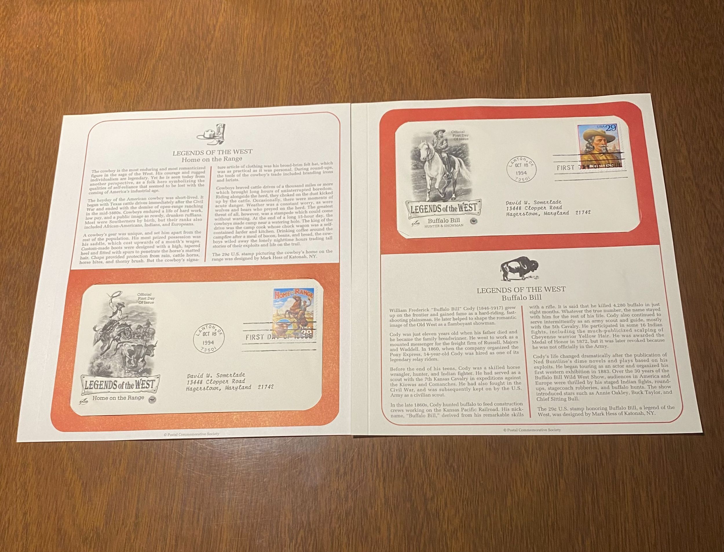 1994 Classic Collections Series-Legends of the West PCS 1st Day Covers ...