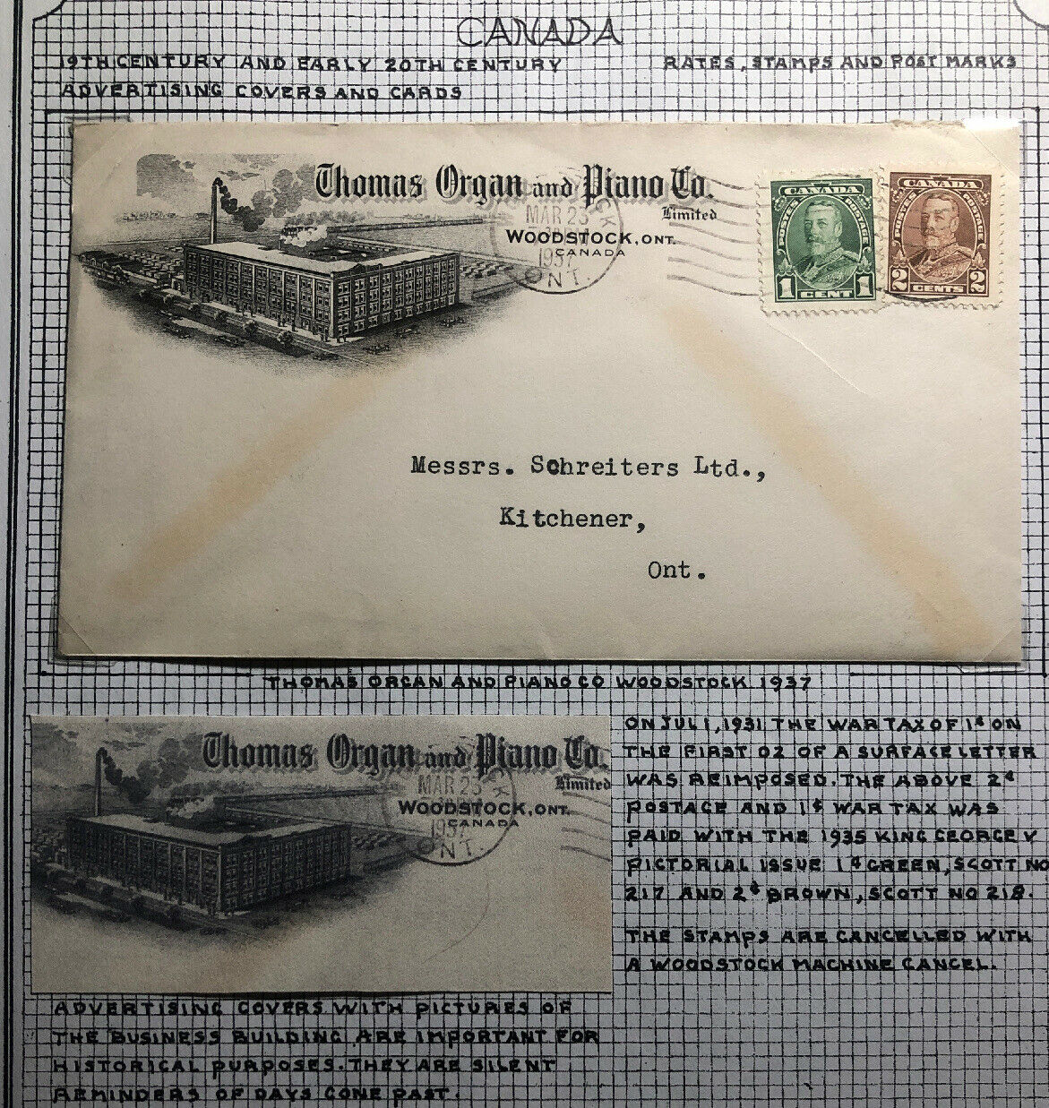 1937 Woodstock Canada Advertising Thomas Organ & Piano Cover To ...