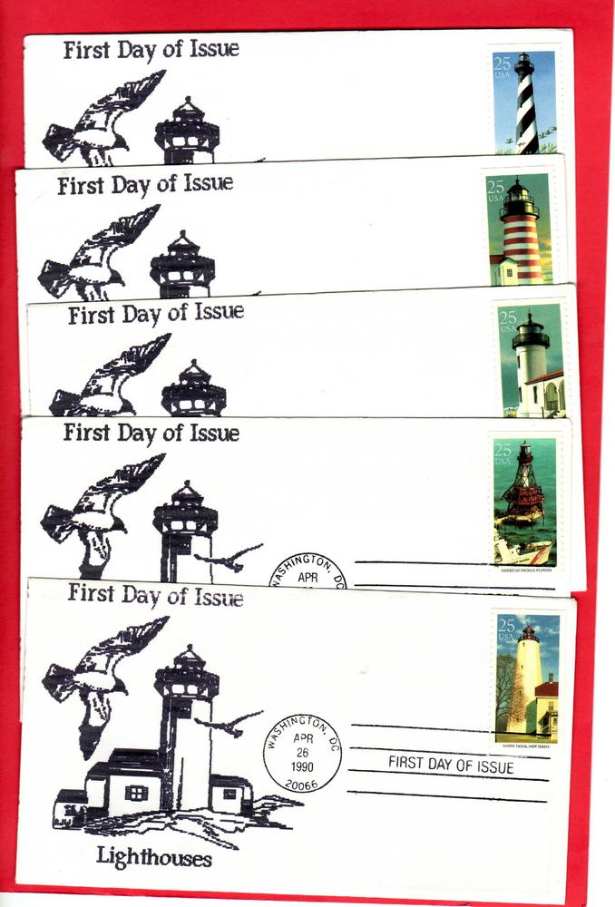 1990 Lighthouses SET Of 5 - Seldom Seen RJW CACHET | United States ...