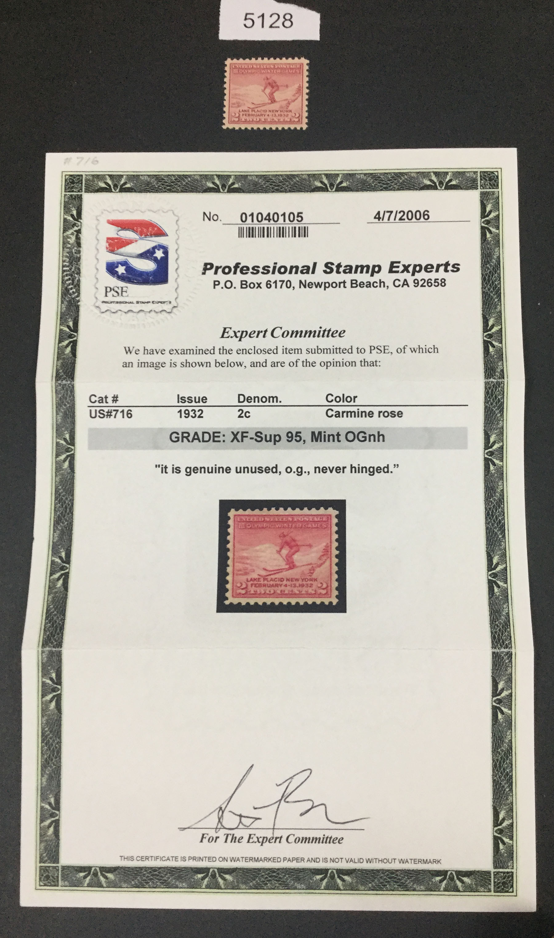 US Stamps #716 Mint OG NH *Pse Graded Xf-Sup 95 Cert* LOT #5128 ...