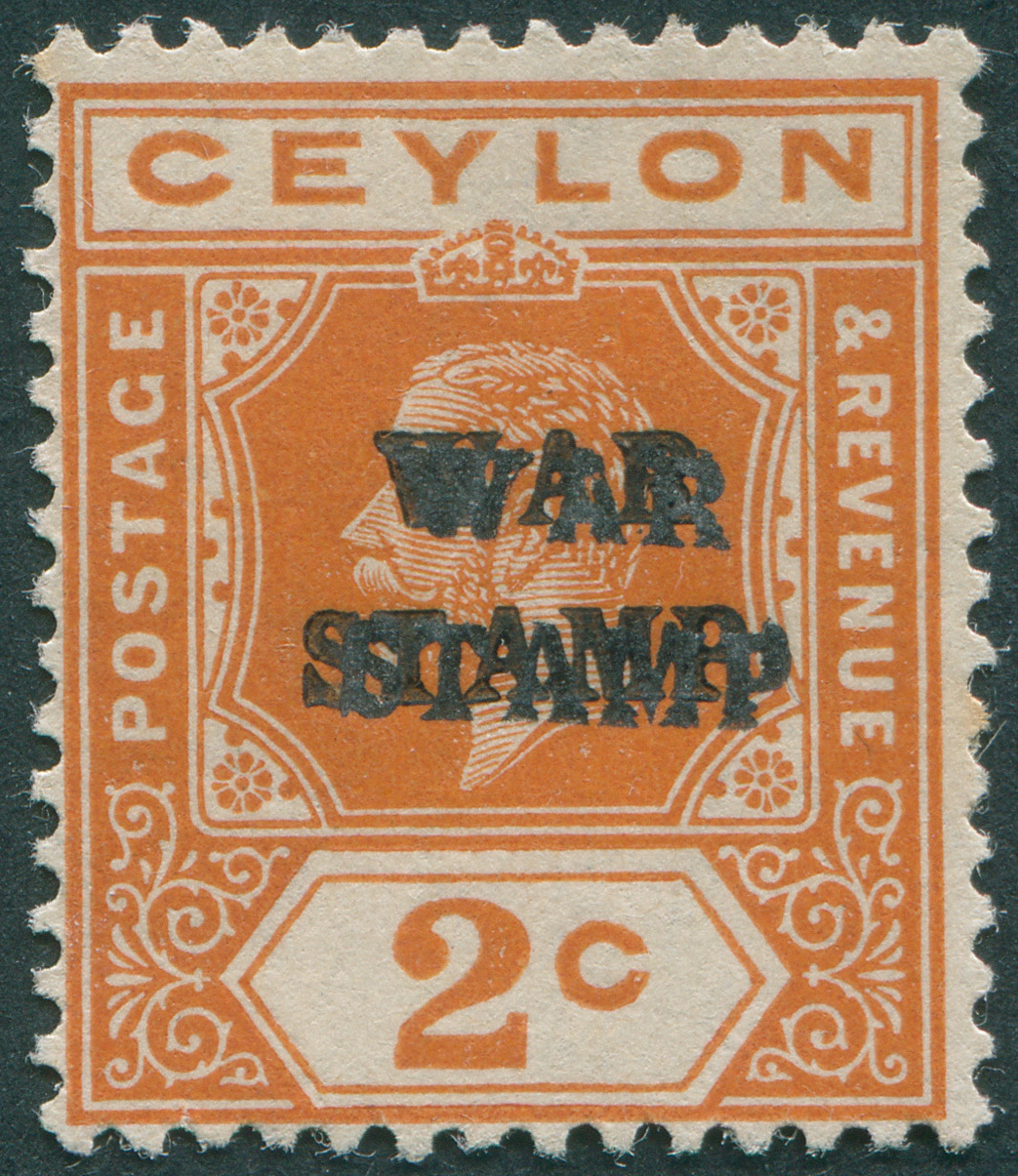 Ceylon 1918 2c brown-orange War Tax error Opt double SG330b unused ...