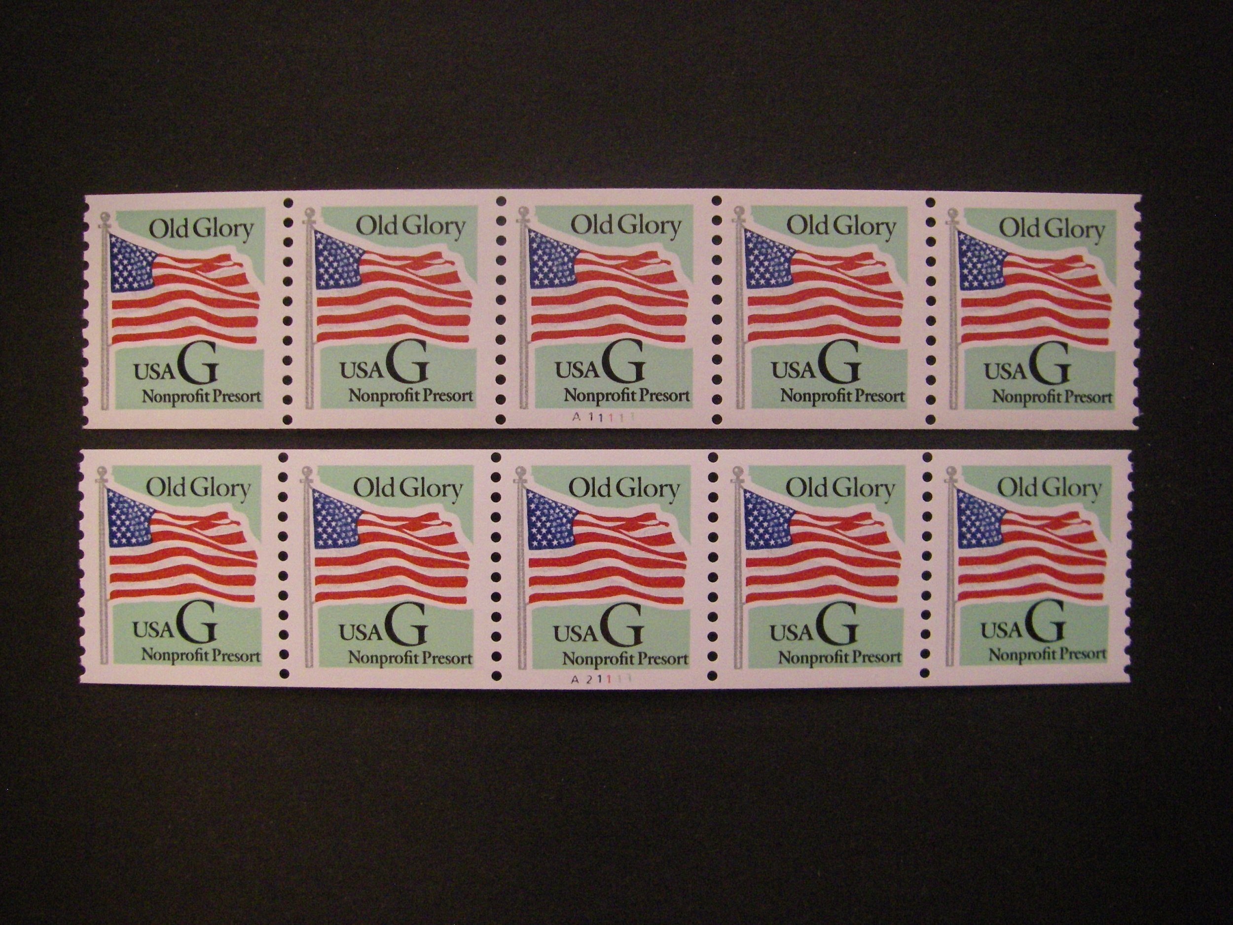 Scott 2893, 5c Nonprofit Green G OLD GLORY, PNC5 #A11111 & A21111 ...