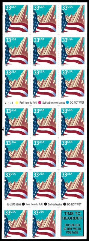 PCBstamps US #3278Fg Bk Pane $6.60(20x33c)Flag & City, (V2222), MNH, (1 ...