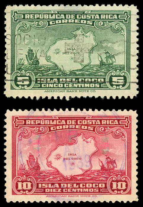 COSTA RICA Sc 177-78 USED - 1936 5¢ & 10¢ Map of Cocos Island | Central ...