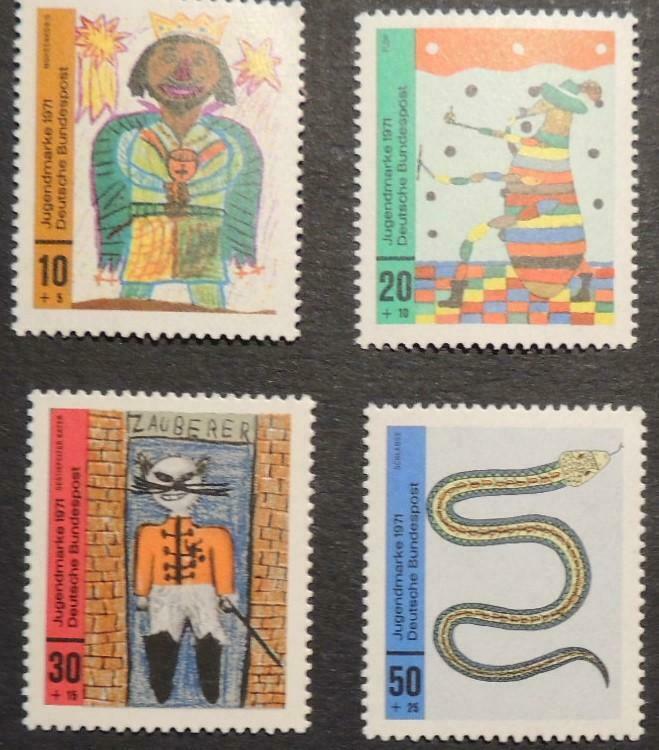 Germany 1971 child welfare childrens drawings serpent puss in boots ...