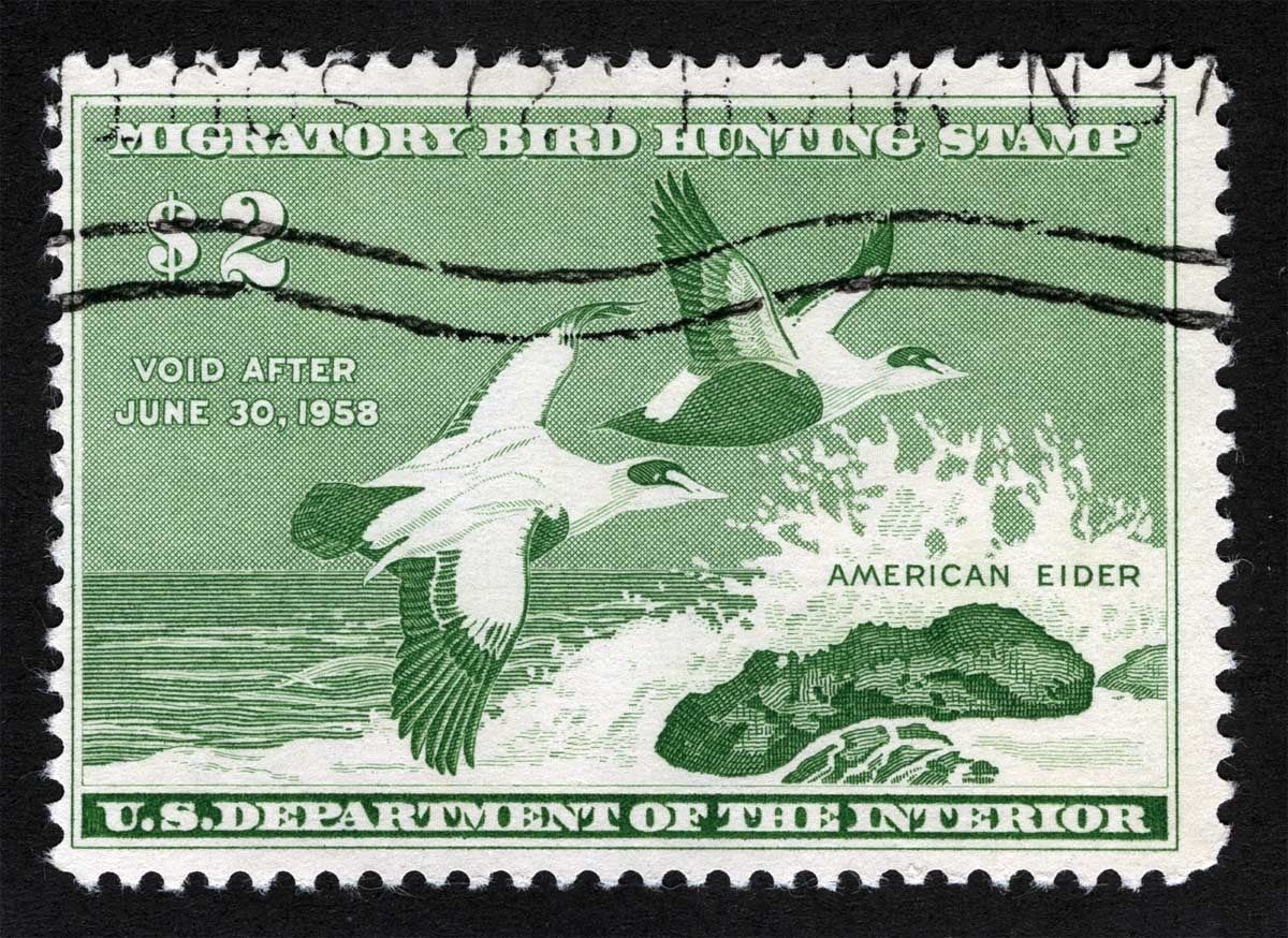 US Sc RW24 $2.00 1957 Wavey Line Slogan Cancel Duck Hunting Permit ...