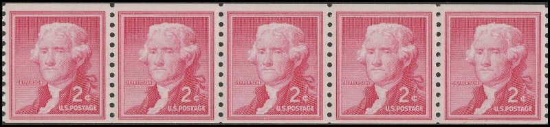 US 1055 Thomas Jefferson 2c coil strip (5 stamps) MNH 1957 | United ...