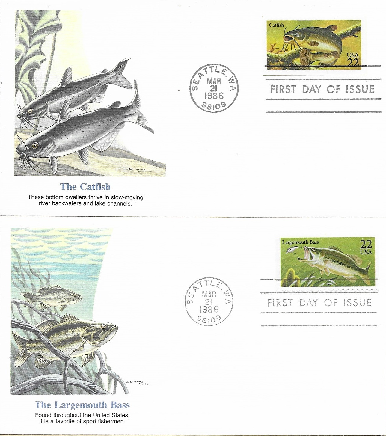 1986 FDC, #2205-2209, 22c Fish, Fleetwood (5) | United States, General ...