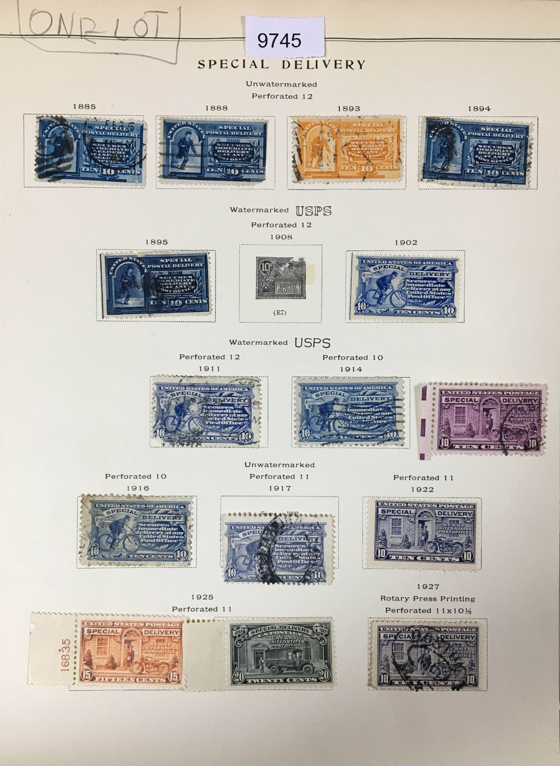 US Stamps # E1/E14 Special Delivery Used (E12-E14 Mint OG H) LOT #9745 ...