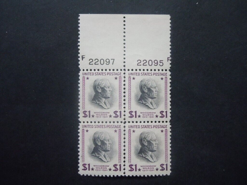 #832 $1 Wilson Plate Block w/o Arrow MNH OG VF CV $45 "Includes New ...