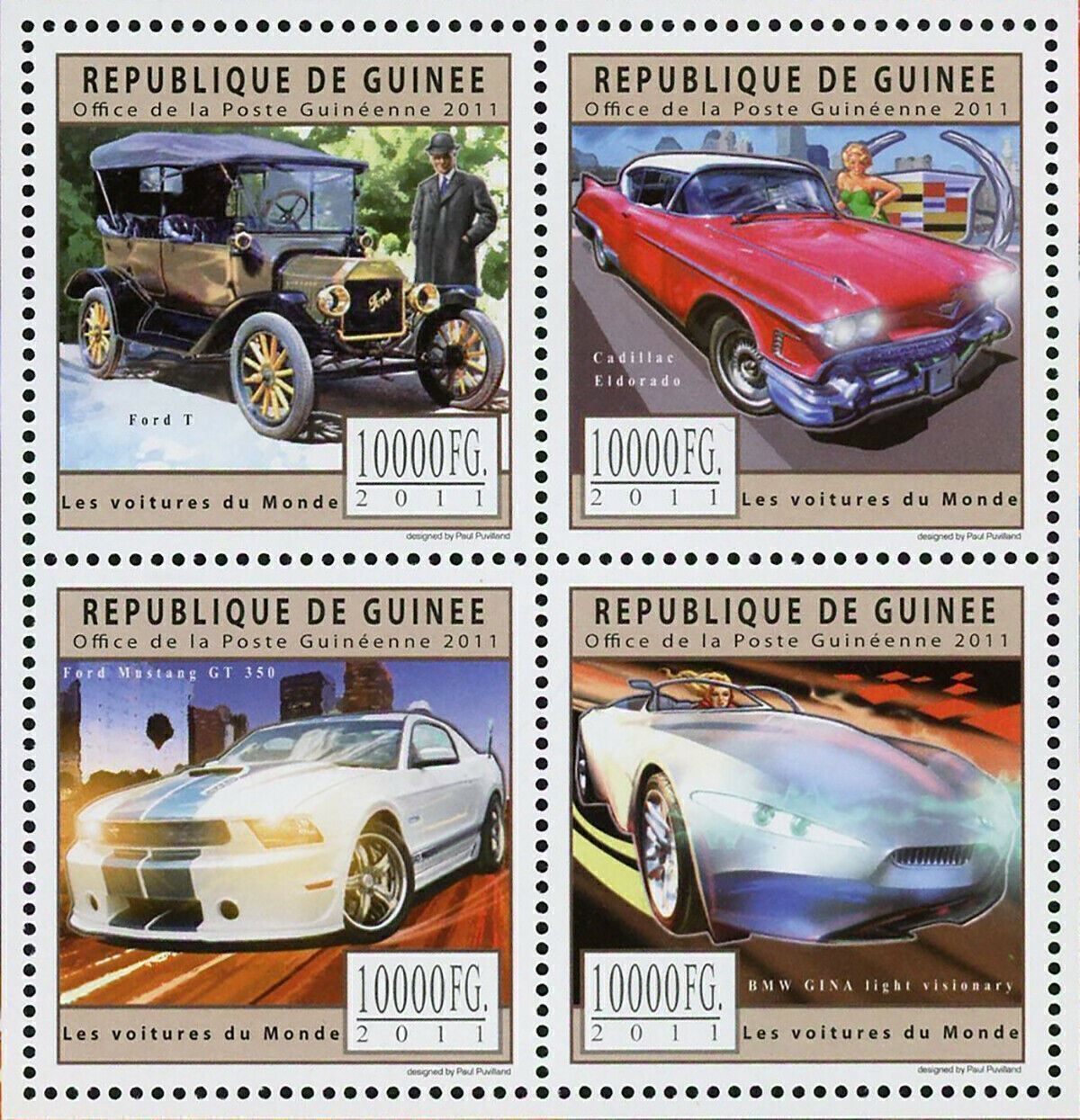 Car Stamp Ford T Cadillac Eldorado BMW GINA Light Visionary Mustang GT ...
