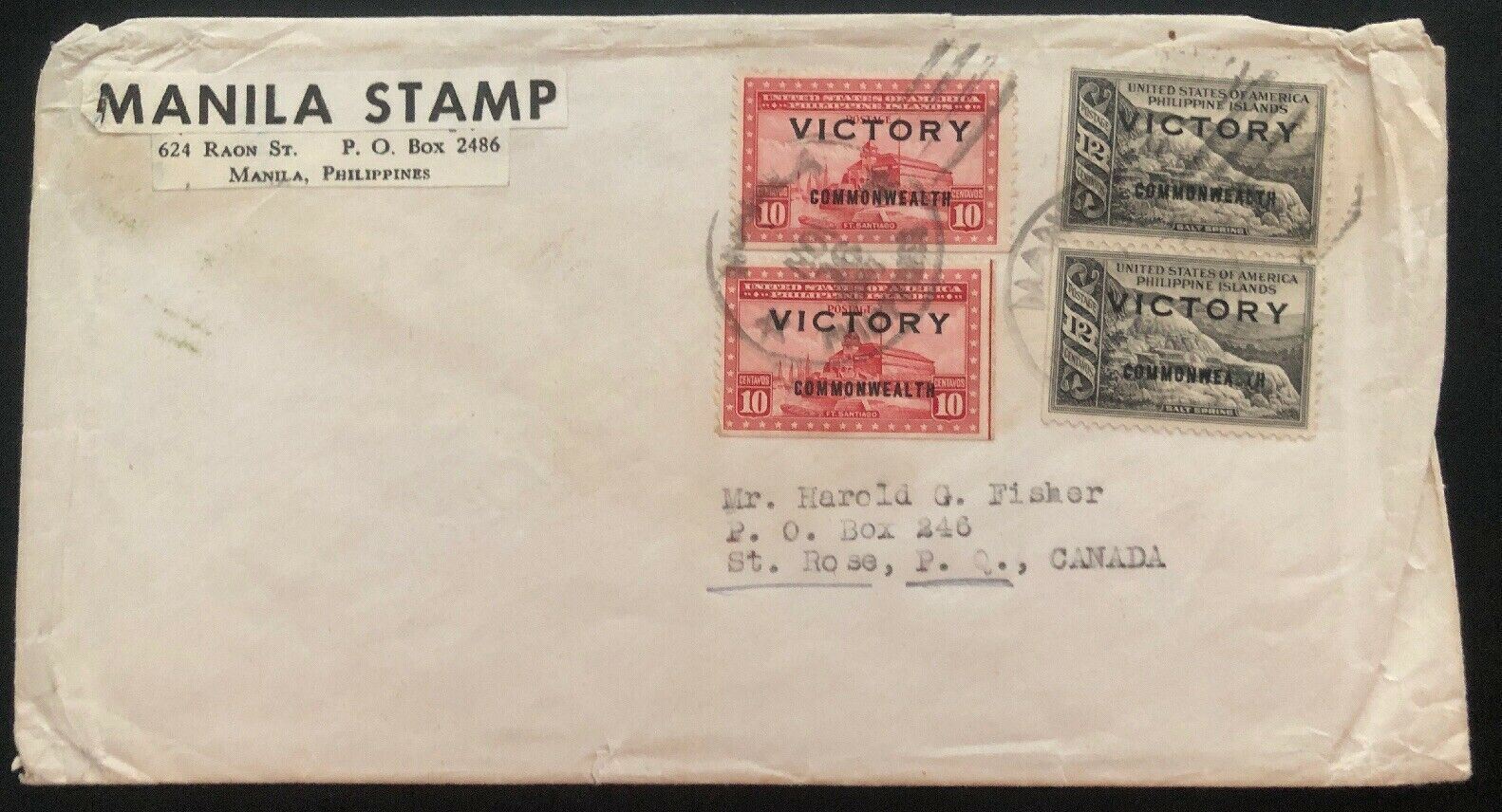 1945 Manila Philippines Stamp Co Advertising Cover To St Rose Quebec ...
