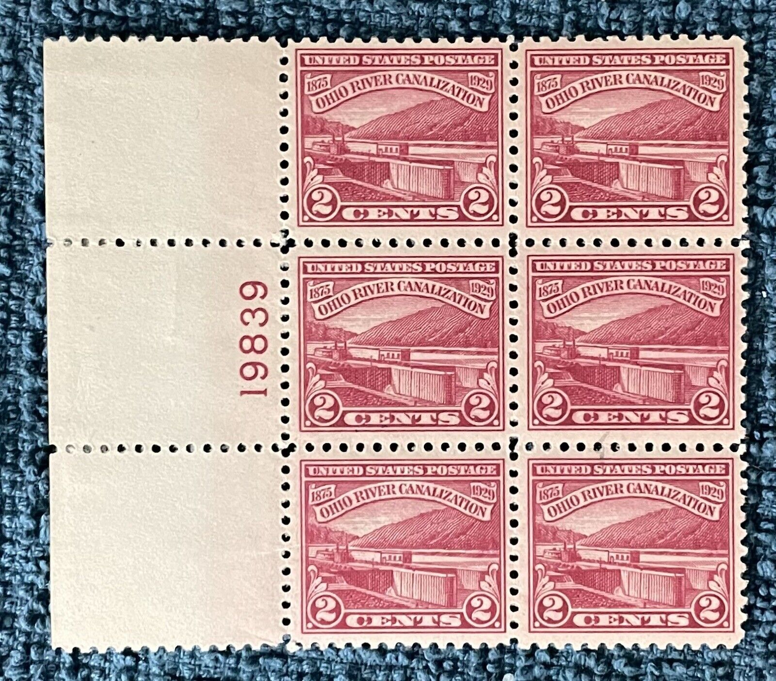 Scott #681, 2c Ohio River Canalization, left plate block, #19839, VF ...
