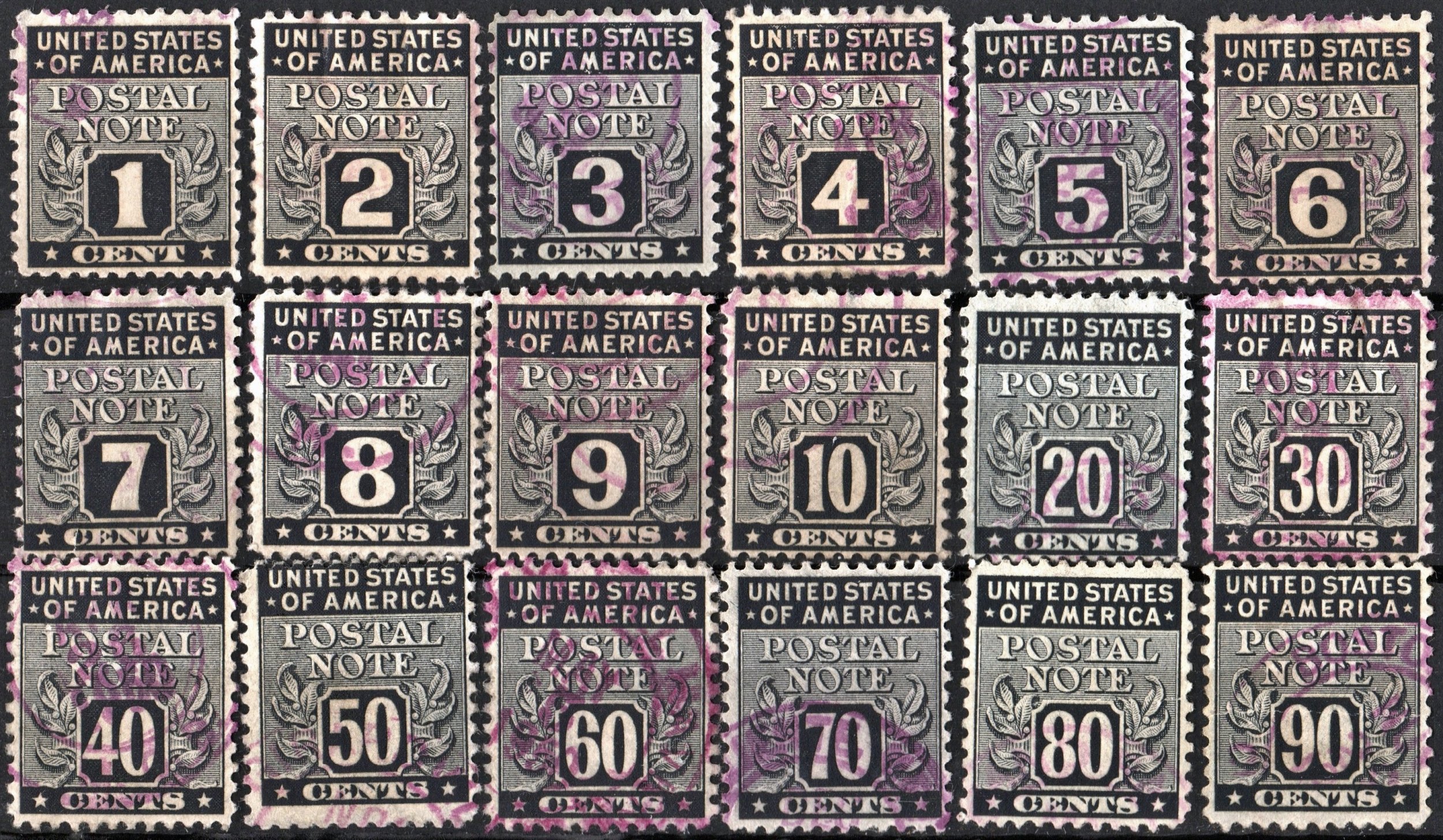 PN1-18 1¢ - 90¢ Postal Note Stamps: Complete Set (1945) Used / HipStamp