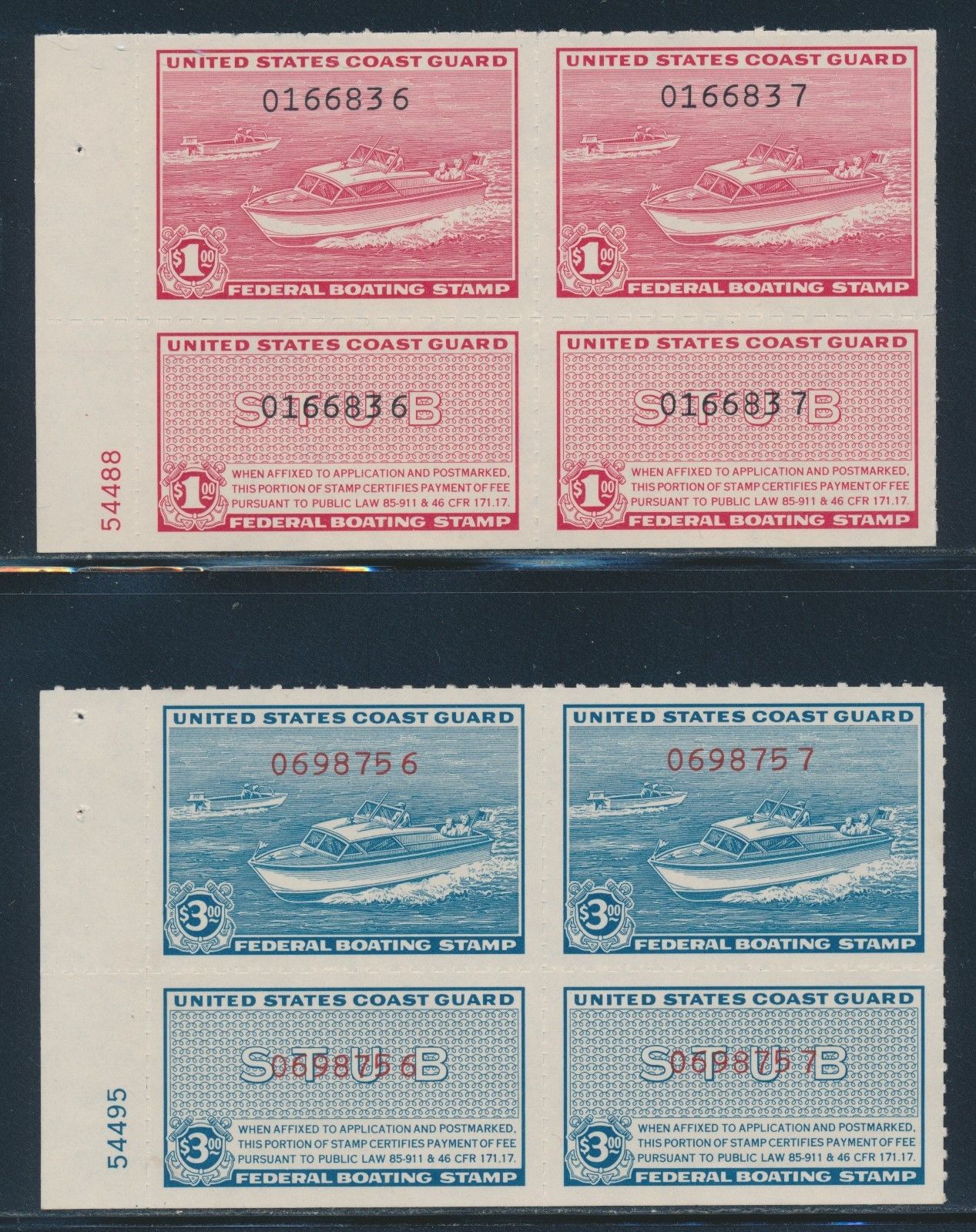 #RVB1-RVB2 PLATE # PAIRS OG NH "BOATING STAMPS" BR4550 / HipStamp