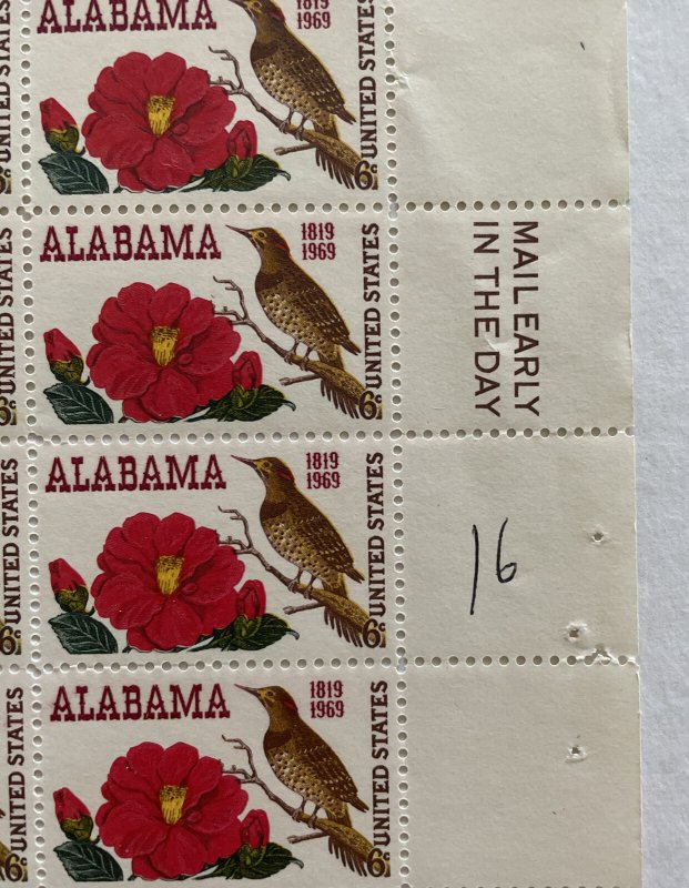 Scott 1375 ALABAMA STATEHOOD Sheet of 50 US 6¢ Stamps 1969 NH, Selvage ...