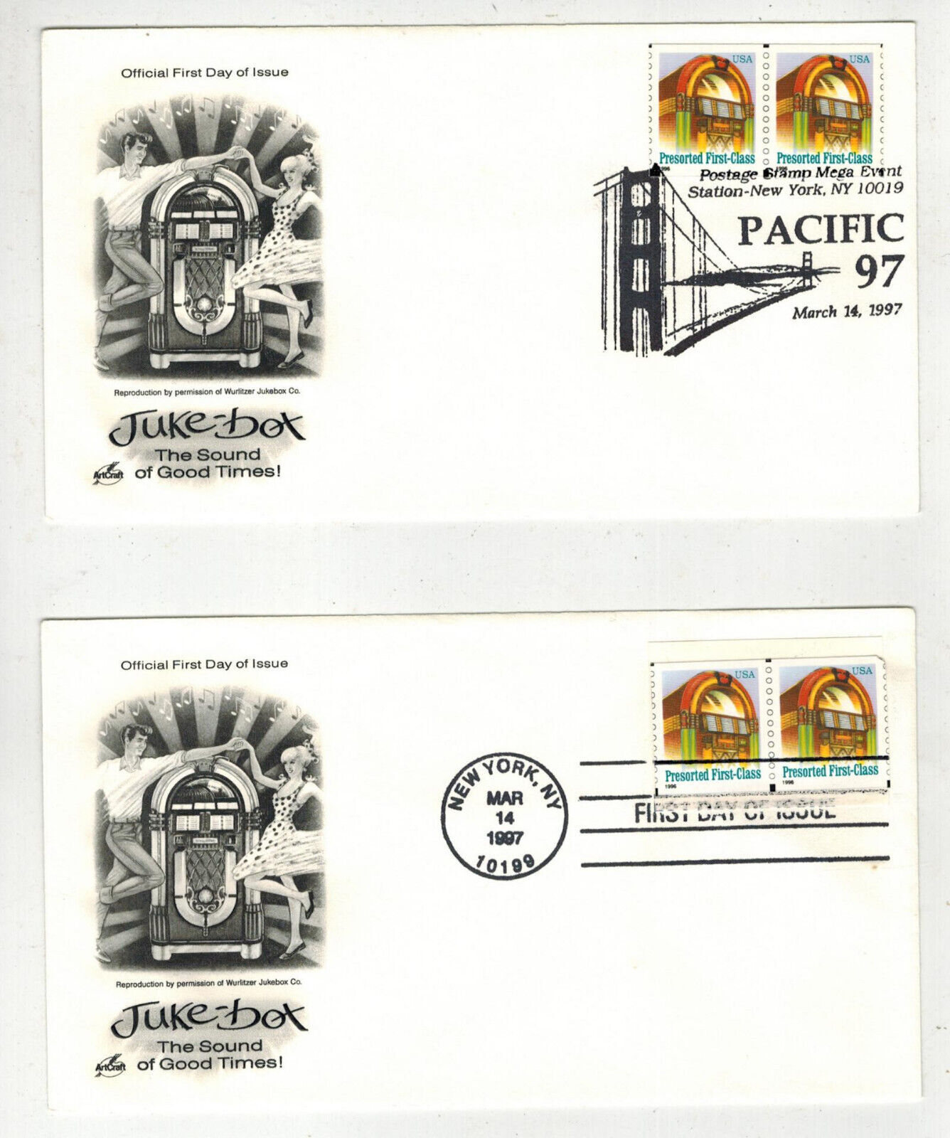 Pacific 97 Stamp Show 3132 1950s Jukebox SET of 2 Artcraft Pictorial ...