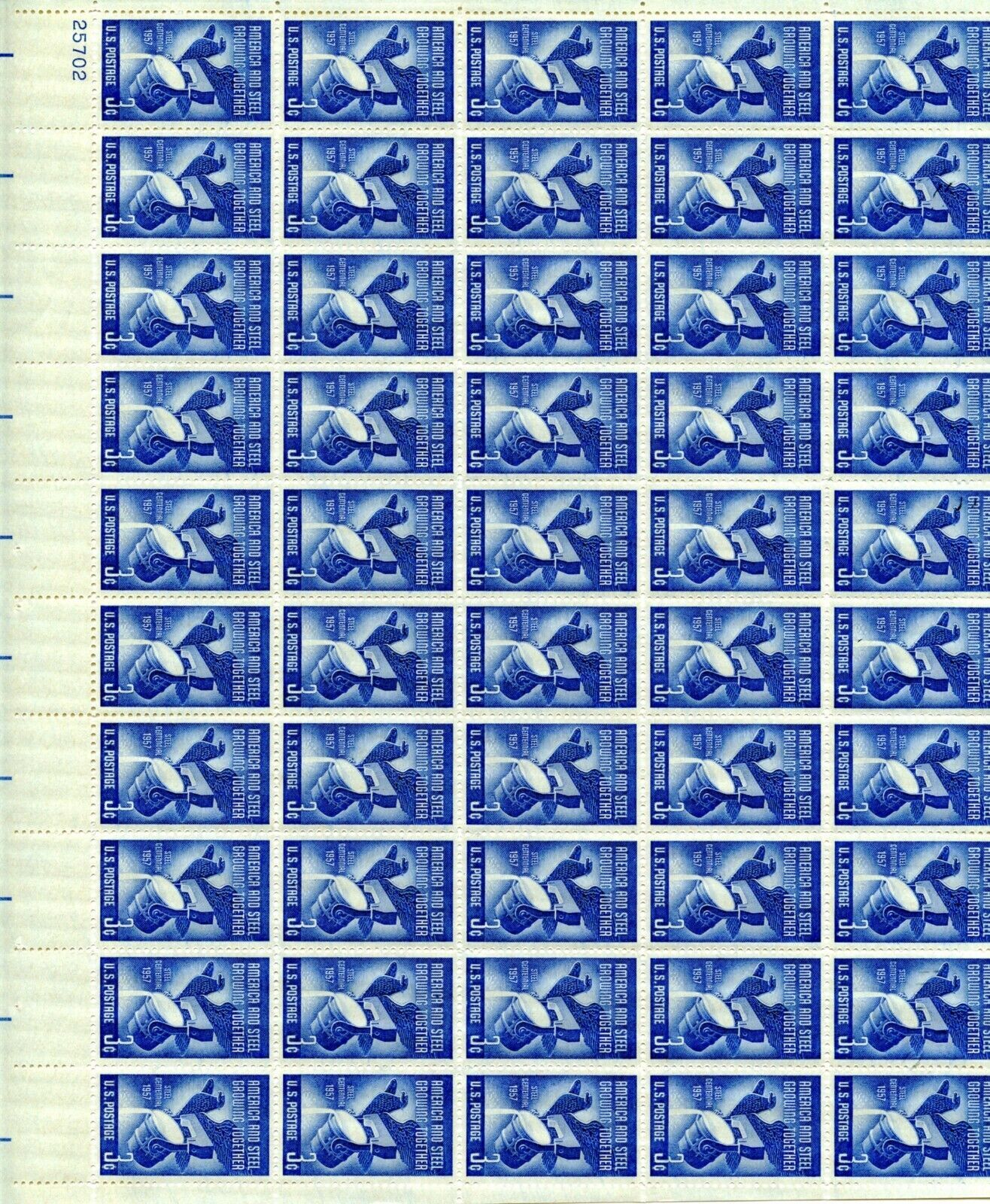 United States Scott #1090 Steel Complete Sheet Intact Selvage Mint NH ...