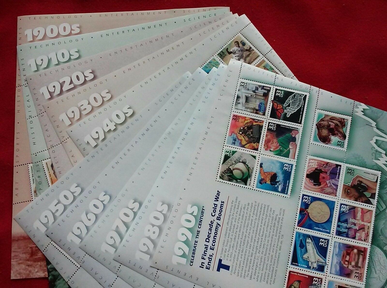 CELEBRATE THE CENTURY 1900-1990. Complete 10 Sheet Set US PS Stamps ...