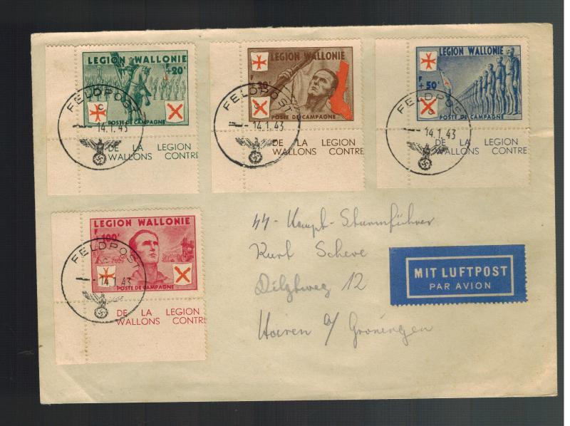 1943 Belgium Cover Waffen SS Walloon Legion Volunteer to Groningen ...
