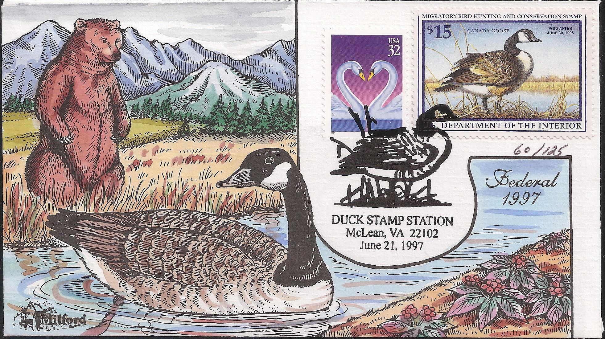 Collins Hand Painted Milford Series FDC for the Federal 1997 Waterfowl ...