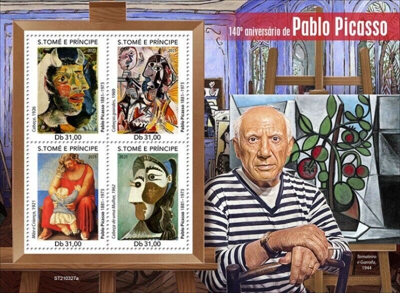 St Thomas - 2021 Spanish Artist Pablo Picasso - 4 Stamp Sheet ...