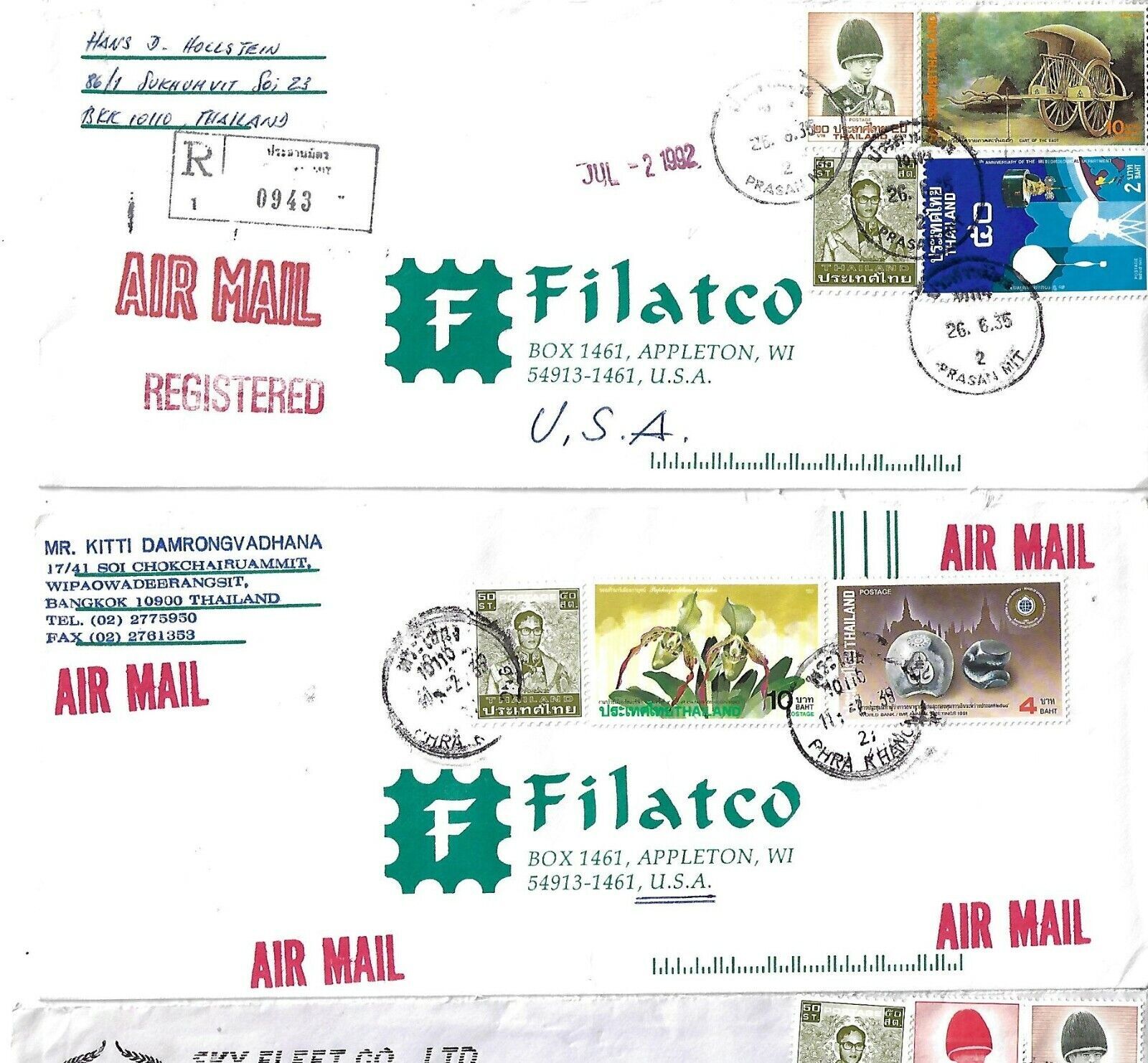 Thailand 1980s Three AIR Mail Multi Franked Covers TWO Registered to US ...