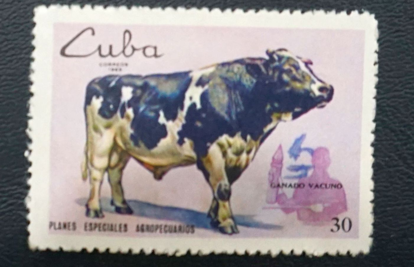 CUBA Sc# 1457 food farming agriculture BULL cow 30c 1969 MNG back stain ...