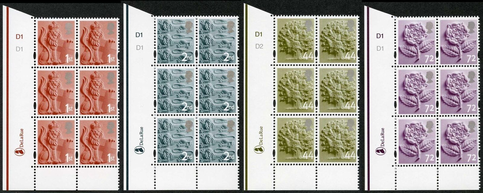 SGEN6b/7b/11b/17a England 2nd 1st 44p and 72p white borders HEAD TYPE 1 ...