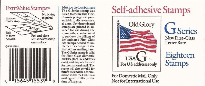 US Stamp - 1994 G Rate Old Glory - Booklet Pane of 18 Stamps #2886a ...