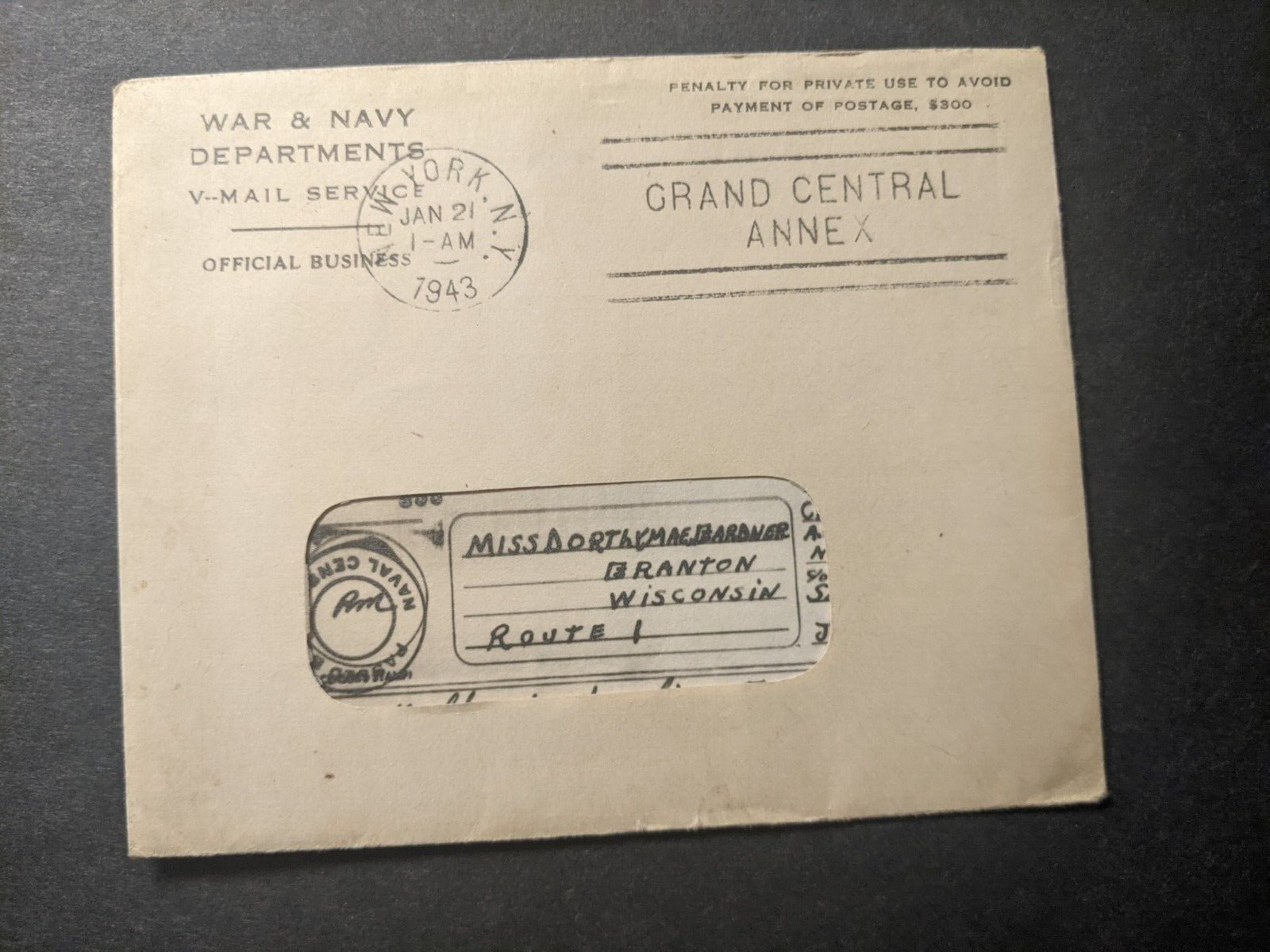 NOUMEA, NEW CALEDONIA 1943 Navy Censored WWII Naval AATC V-MAIL Letter ...