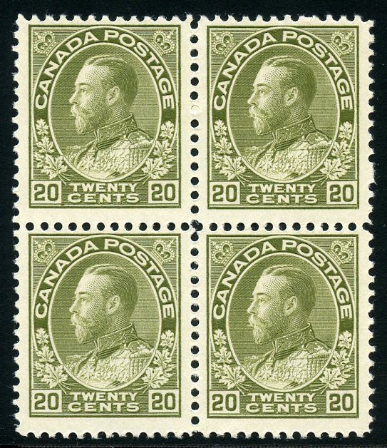 Canada Scott#119 20c Admiral Block Mint TOP 2 LH & BTM 2nh Scott Value ...