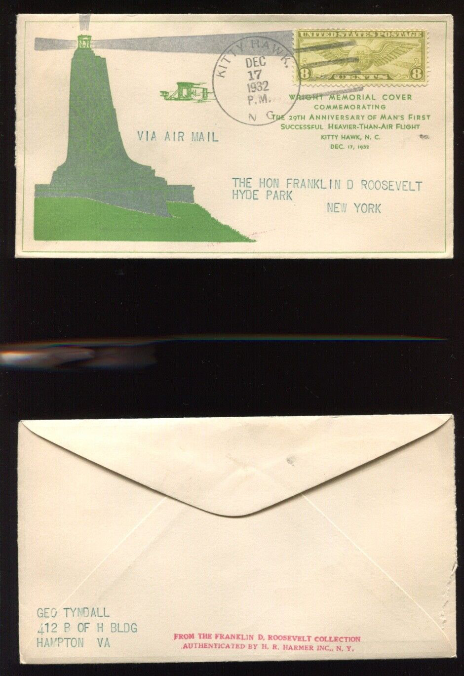 1932 Wright Brothers Memorial Cover From FDR Stamp Collection Lv9844 ...