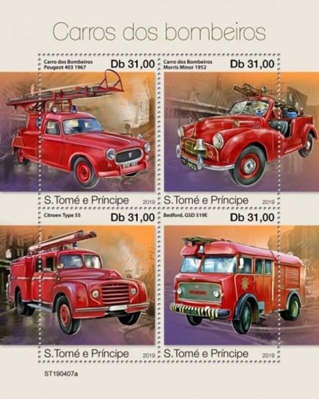 St Thomas - 2019 Fire Engines on Stamps - 4 Stamp Sheet - ST190407a ...
