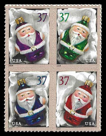 PCBstamps USS #3883/3886a Block $1.48(4x37c)Santa Ornaments, MNH, (2 ...